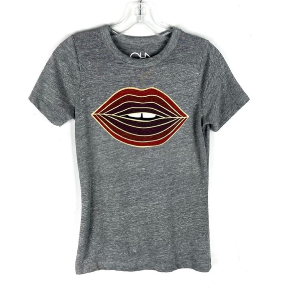 Chaser | Tops | Chaser Lip Print Metallic Gold Outline Fitted Gray ...